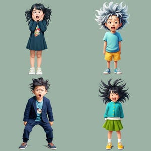 Quirky Kids Asian American Clipart Bundle, 12 Cute Funny Kid Graphics ...