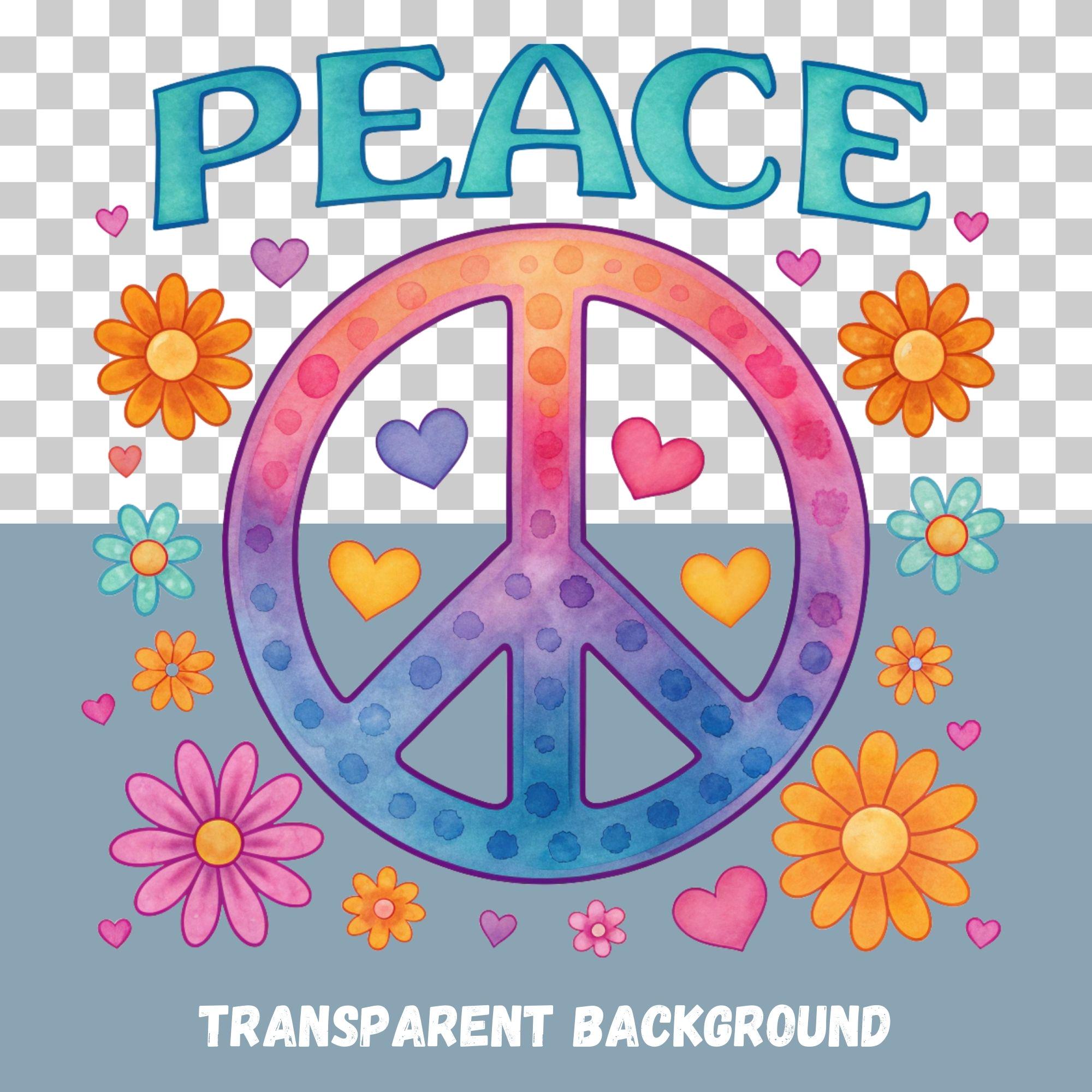 Peace Signs Clipart Bundle, 15 Watercolor Retro Peace Signs, Peace Sign ...