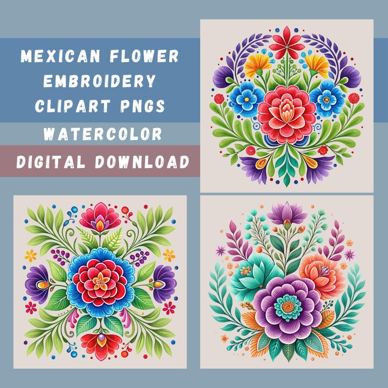 Mexican Flowers PNG Bundle, 15 Hispanic Flower Designs, Mexican Floral ...