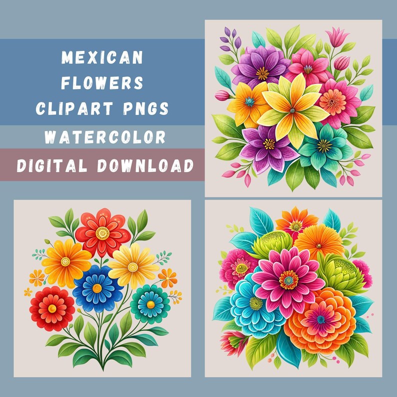 Mexican Flowers PNG Bundle, 15 Hispanic Flower Designs, Mexican Floral ...