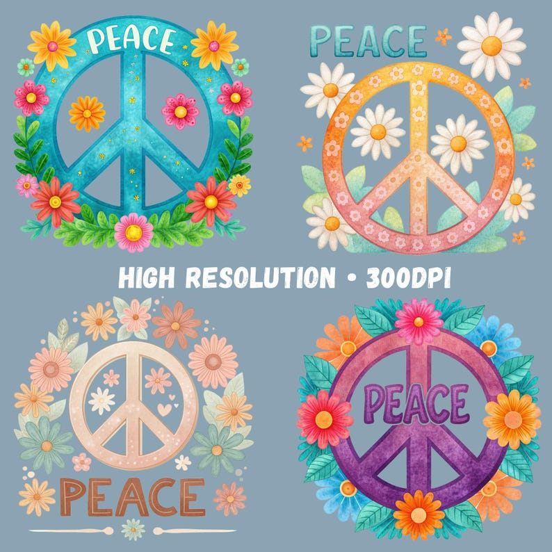 Peace Signs Clipart Bundle, 15 Watercolor Retro Peace Signs, Peace Sign ...
