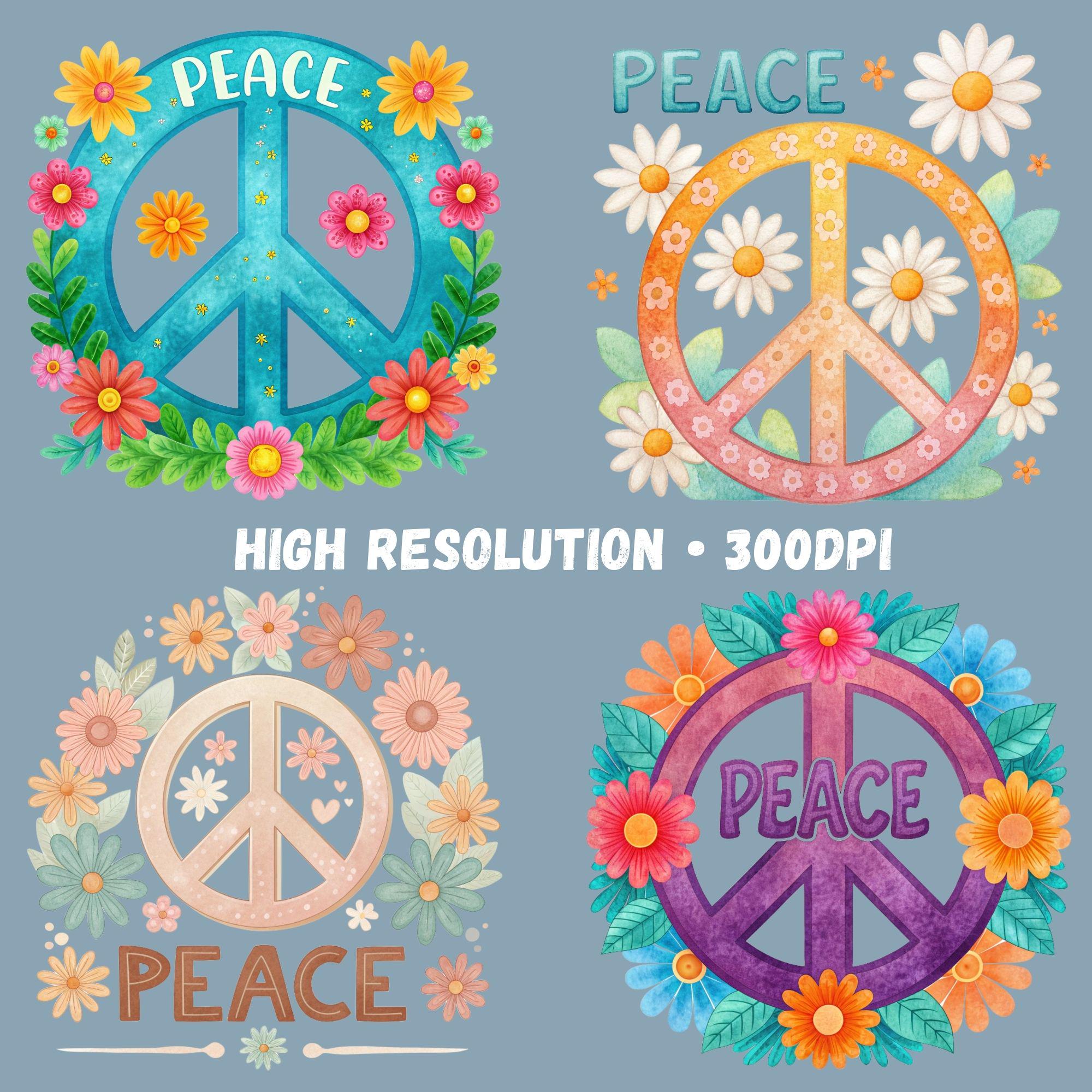 Peace Signs Clipart Bundle, 15 Watercolor Retro Peace Signs, Peace Sign ...