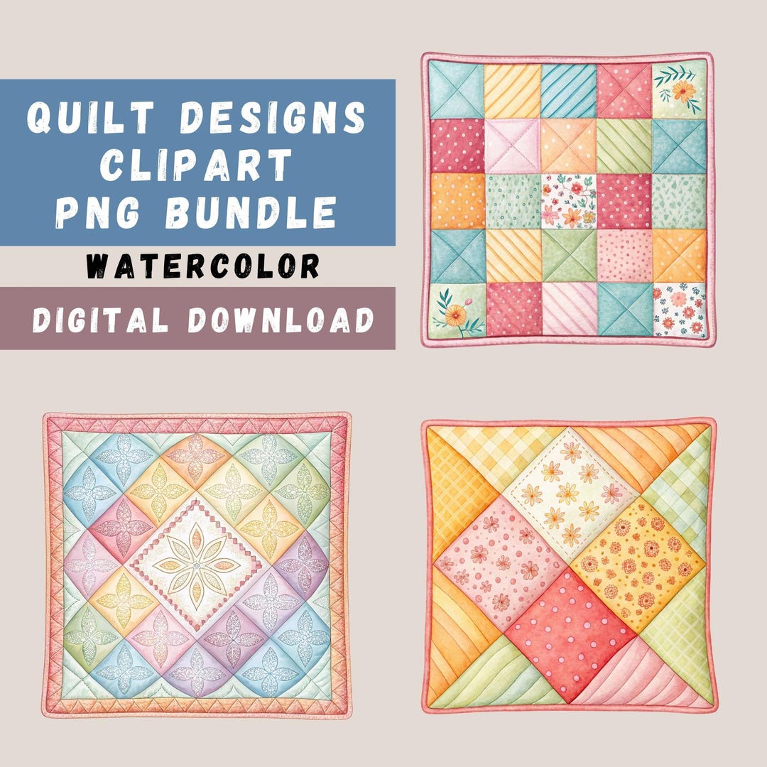 Quilting Clipart Bundle, 15 Watercolor Quilts, Quilt Sublimation ...