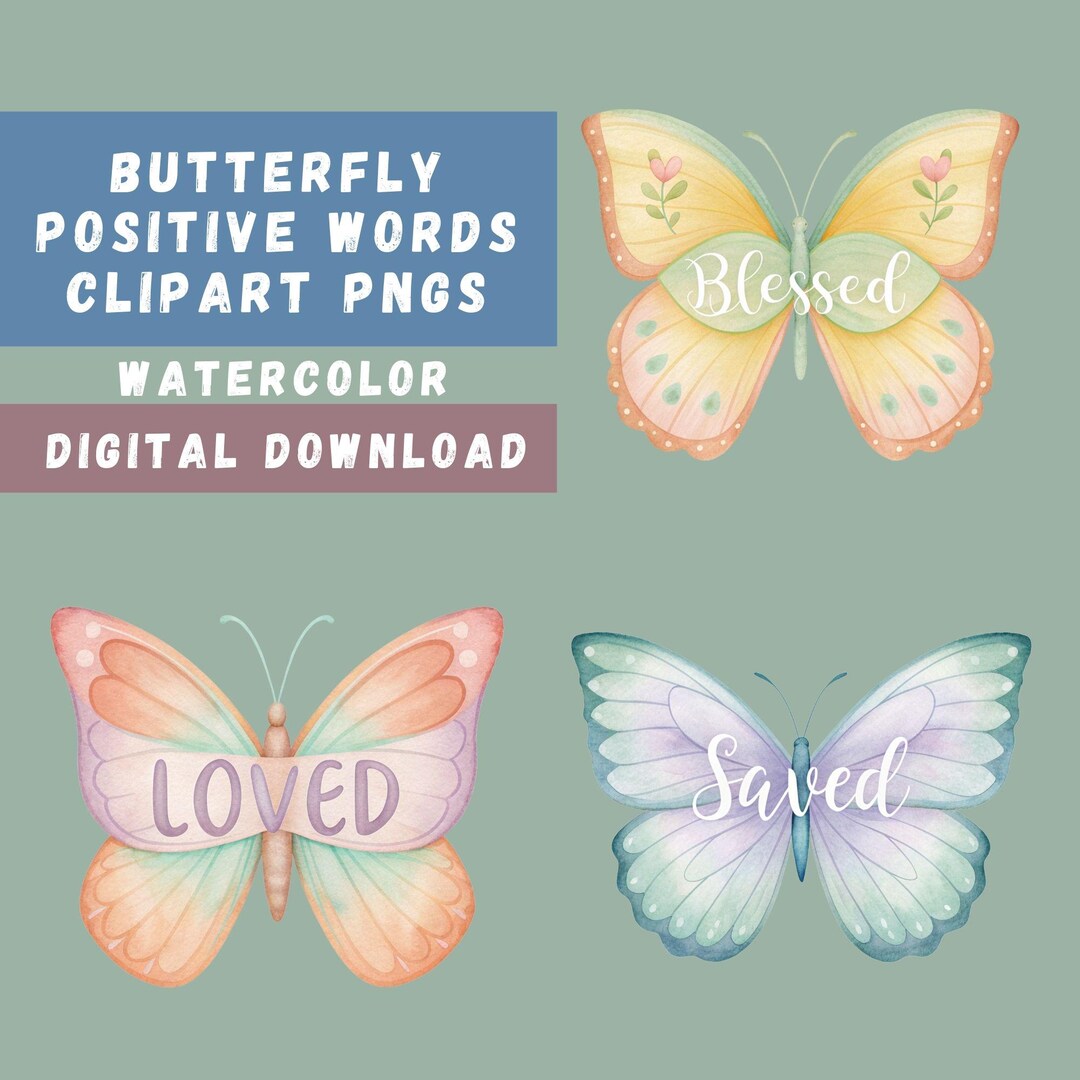 Butterfly Clipart Bundle, 15 Positive Word Images, Religious ...