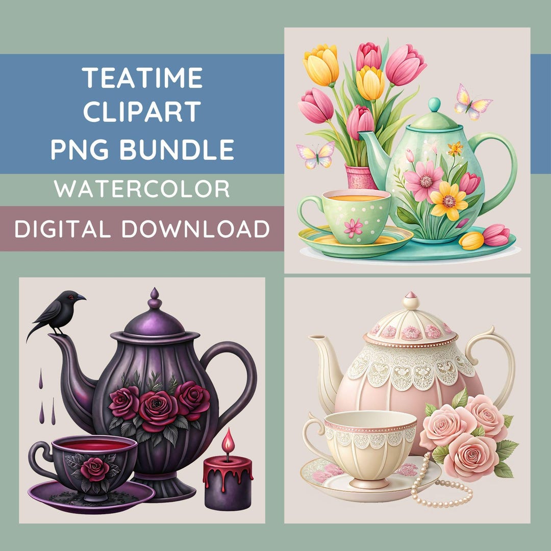 Teatime Tea Set Clipart Bundle, 15 Beautiful Teatime Designs, Tea Cup ...