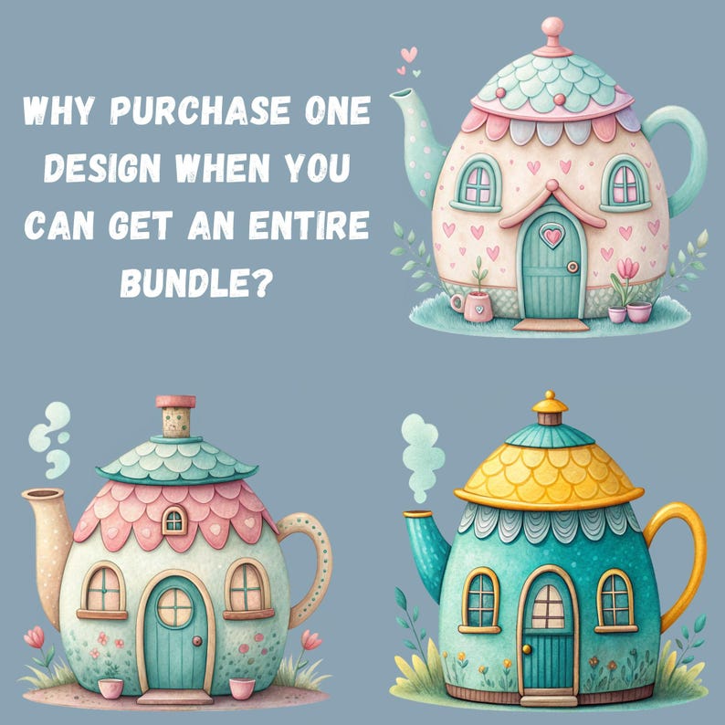 Whimsical Teapot House Bundle, 15 Watercolor Teapot Illustrations ...