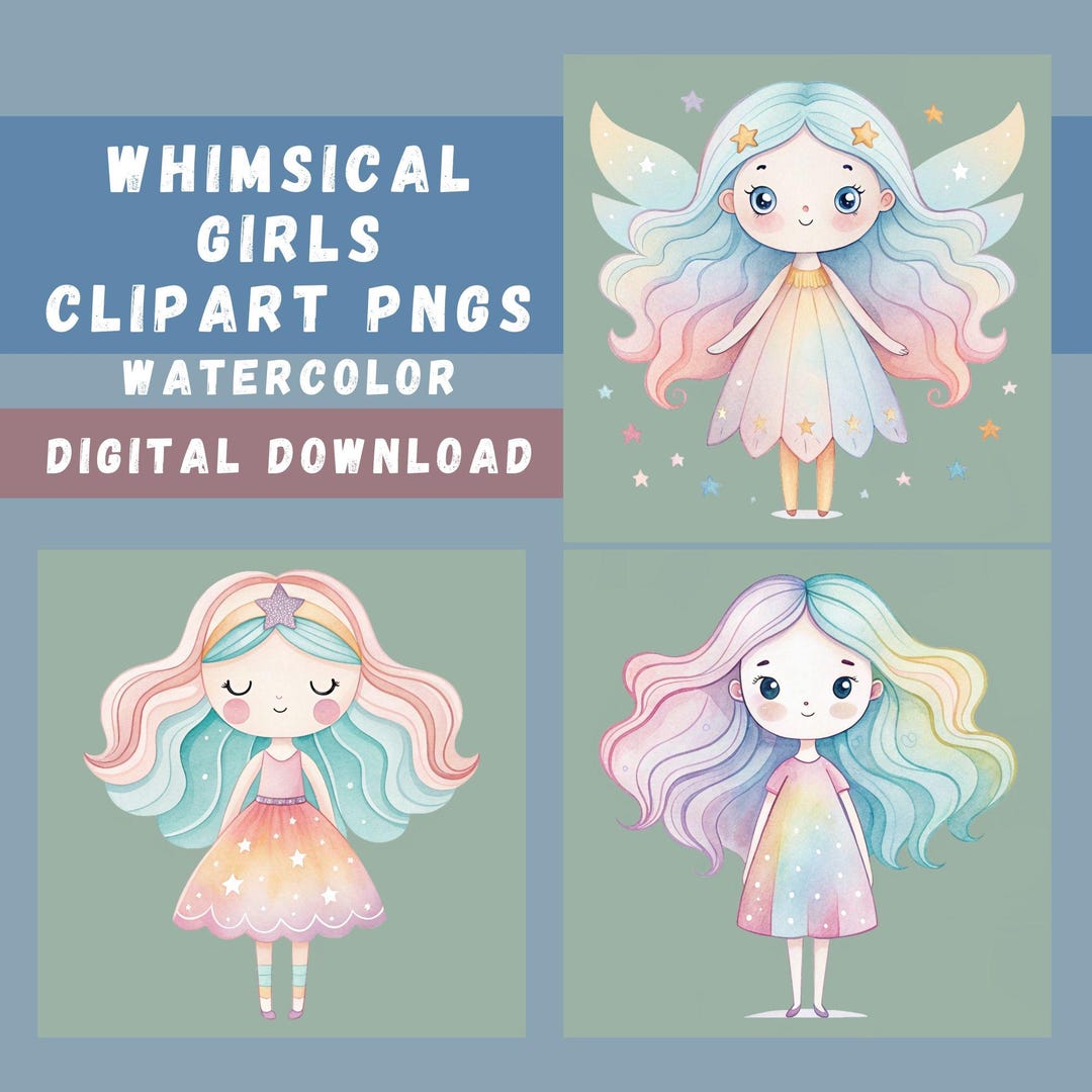 Whimsical Girls Clipart Bundle, 15 Watercolor Girl Illustrations ...