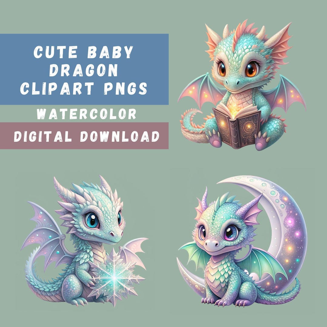 Baby Dragons Clipart Bundle, 15 Watercolor Dragons, Dragon Sublimation ...