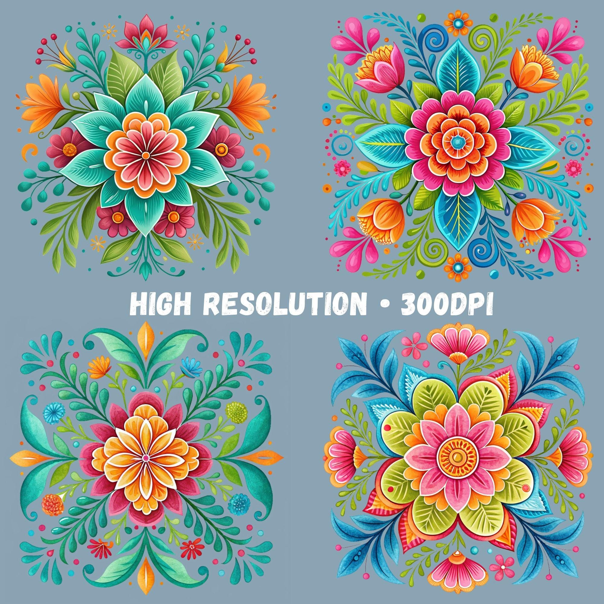 Mexican Flowers PNG Bundle, 15 Hispanic Flower Designs, Mexican Floral ...