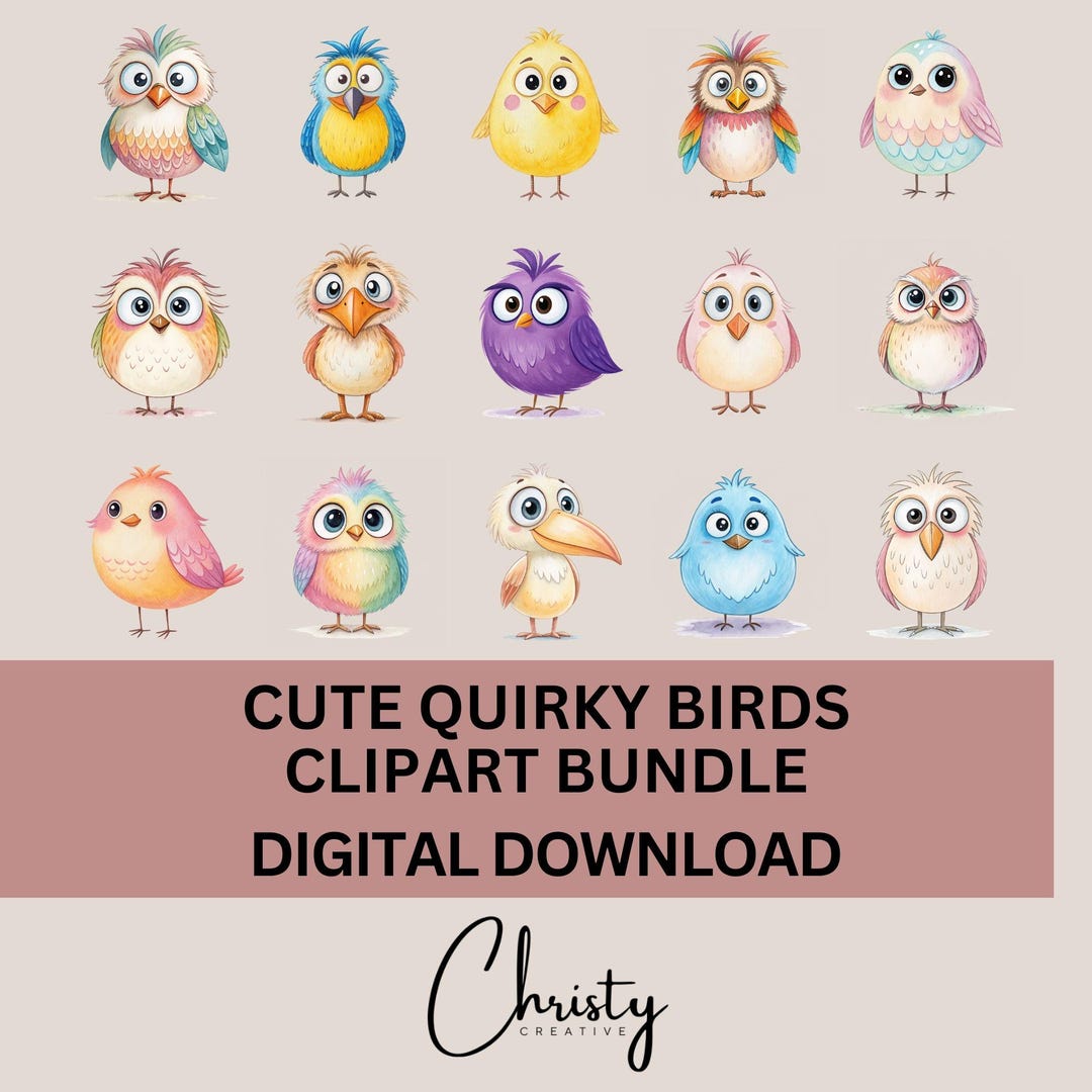 Whimsical Birds Clipart Bundle, 15 Watercolor Bird Designs, Nursery ...