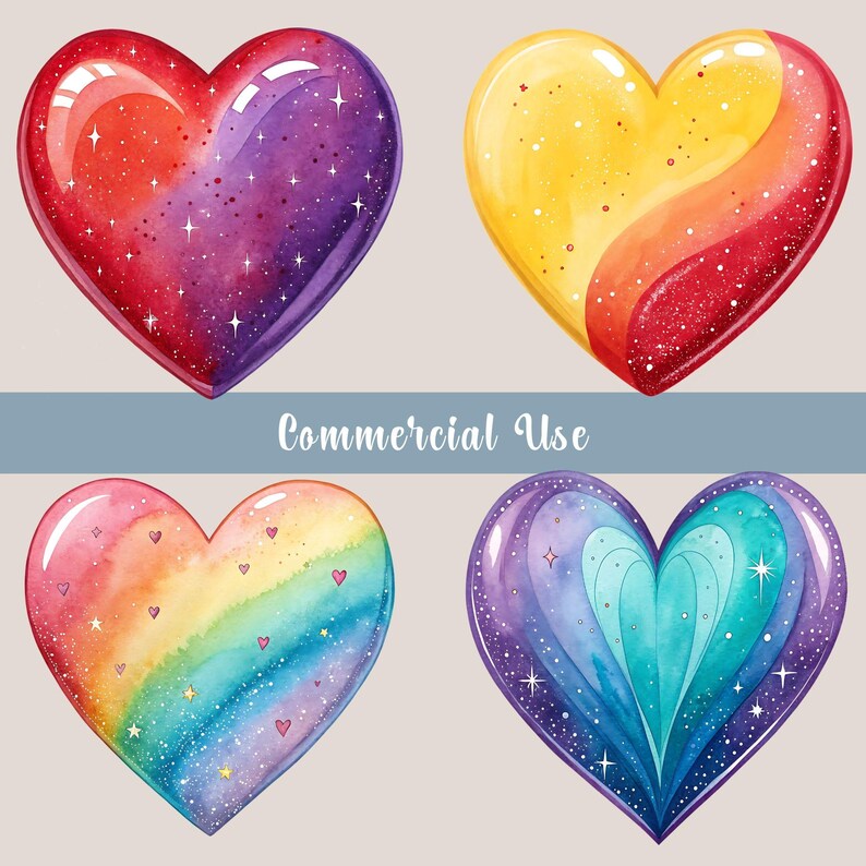 Glitter Hearts Clipart Bundle, 15 Colorful Heart Images, Love ...