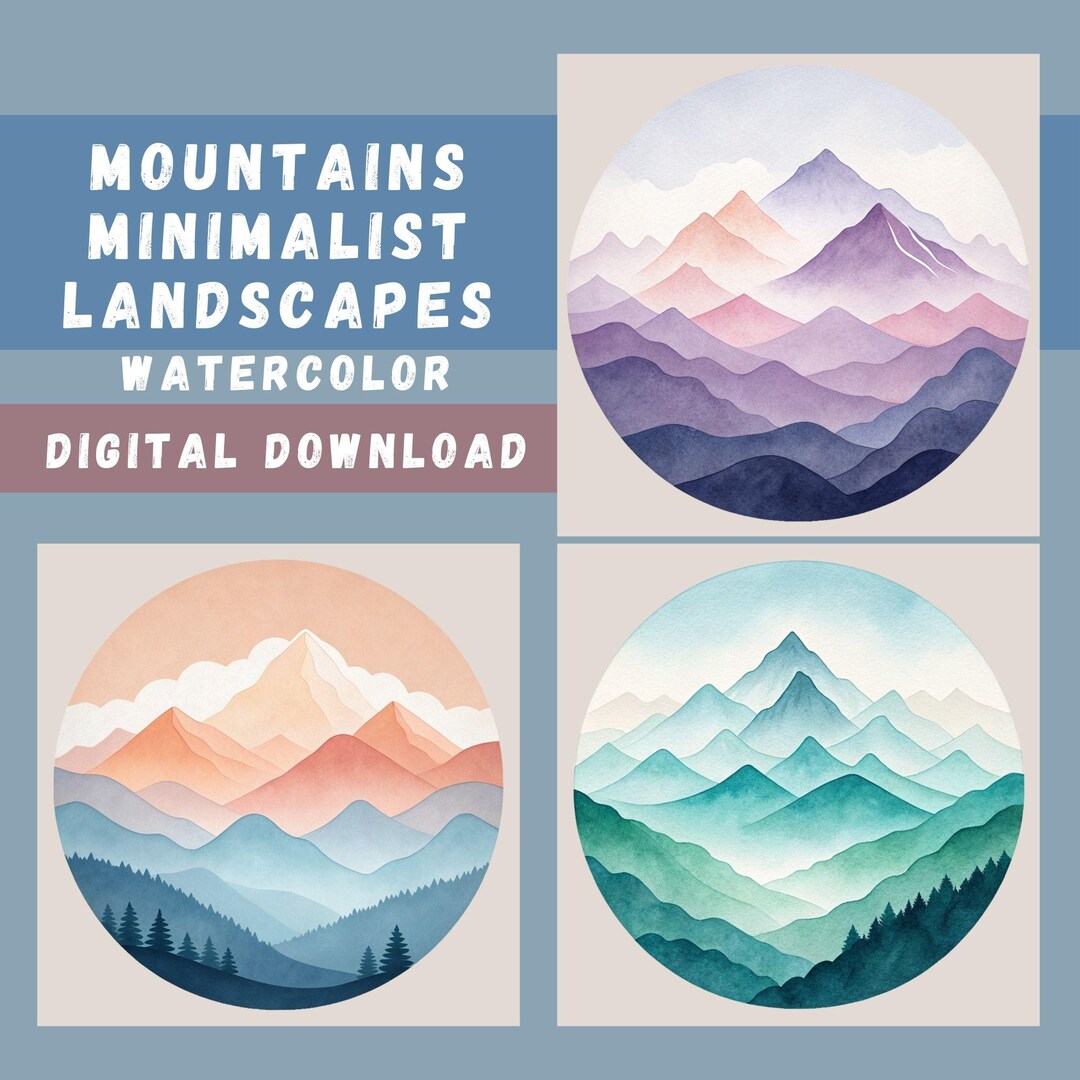 Mountain Landscapes Clipart Bundle, 15 Watercolor Landscapes, Mountain ...
