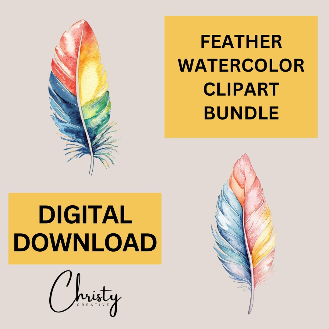 Feather Watercolor Clipart Bundle, 12 Feather Graphics, Watercolor Feather Clip Art, Boho ...