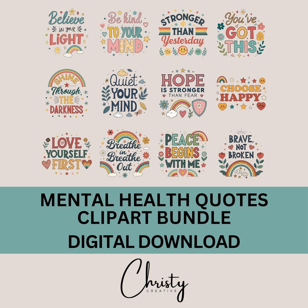 Mental Health Quotes Clipart Bundle, 12 Retro Positive Quote Designs ...