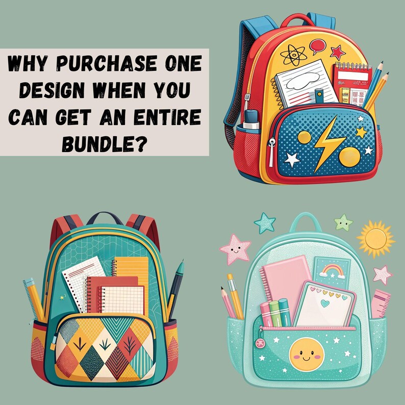 School Backpacks Clipart Bundle, 15 School Supply Graphics, Teacher ...