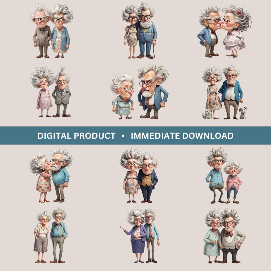Old Funny Couple Clipart Bundle, 12 Old Couple Graphics, Cute Couple ...