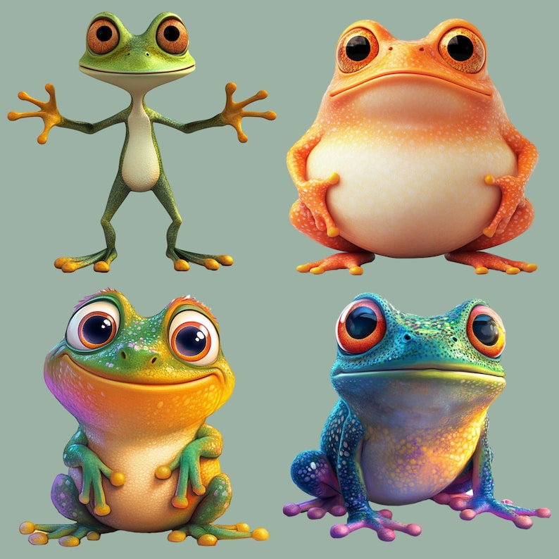 Cute Frogs Clipart Bundle, 12 Frog Graphics, Cute Frog Illustrations ...