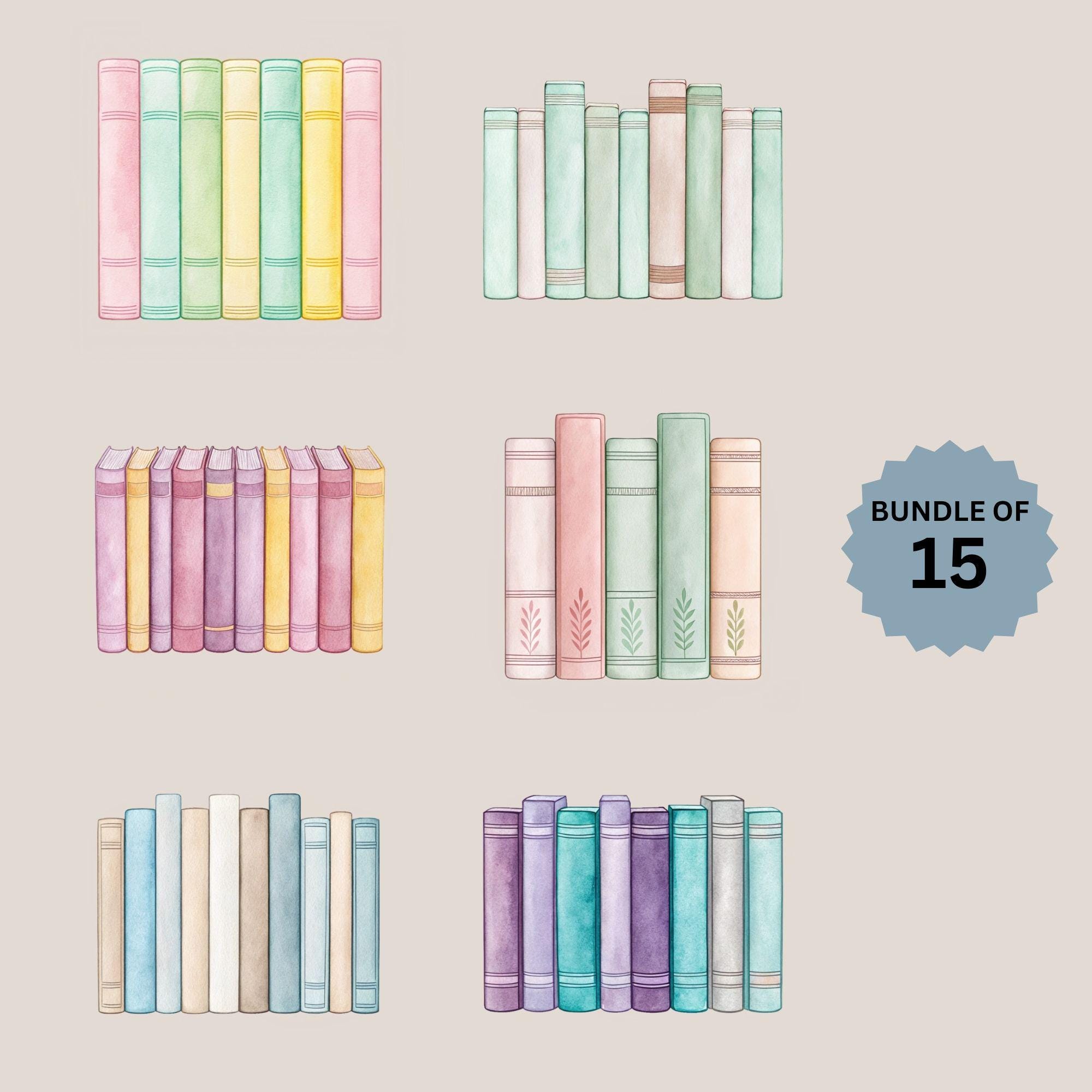 Book Borders Clipart Bundle, 15 Watercolor Book Border Designs, Pastel ...