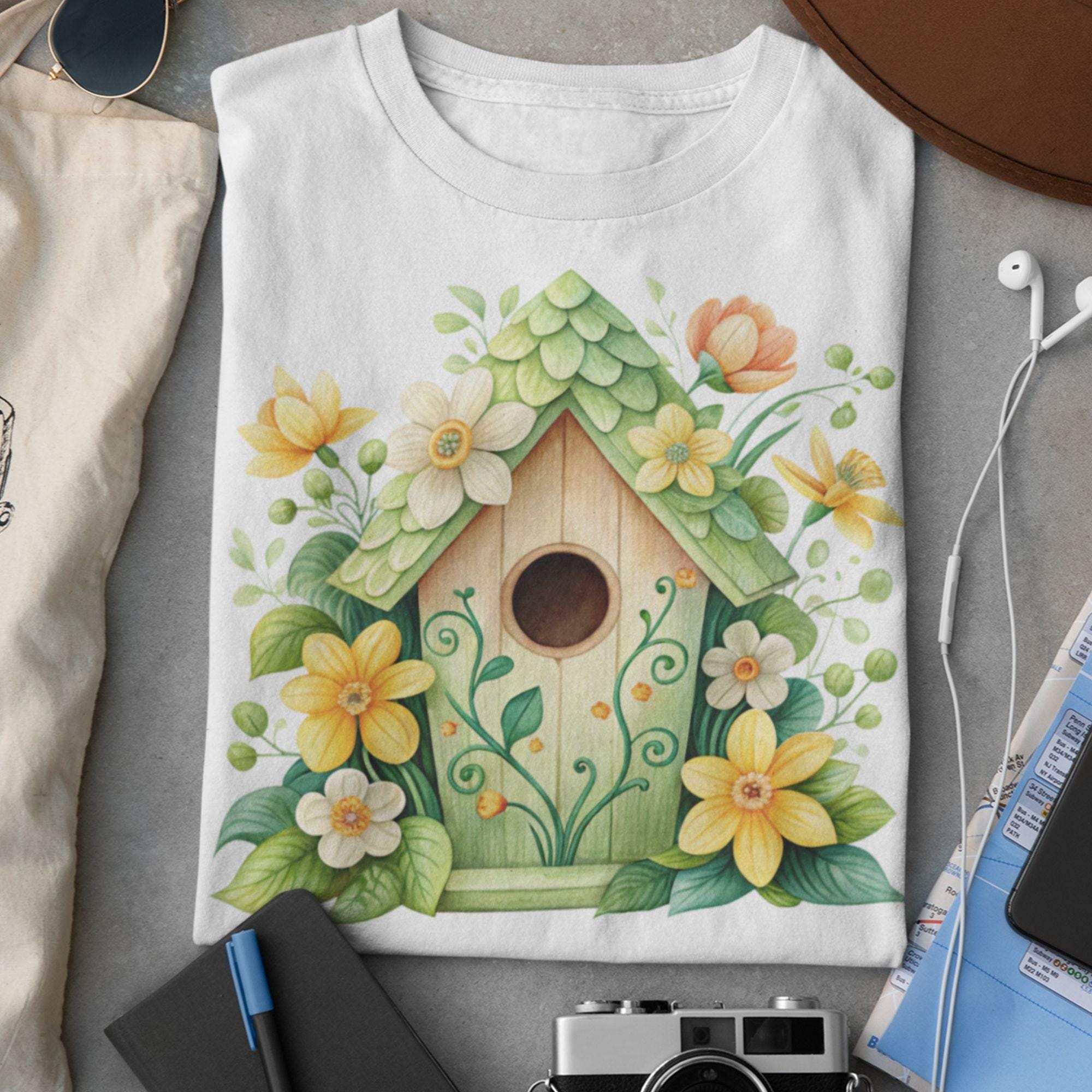 Birdhouse Clipart Bundle, 15 Watercolor Birdhouses and Flowers, Floral ...