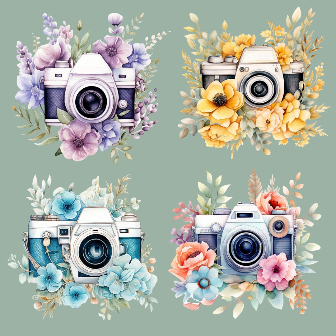 Floral Cameras Clipart Bundle – 12 Camera Illustrations for Crafting ...