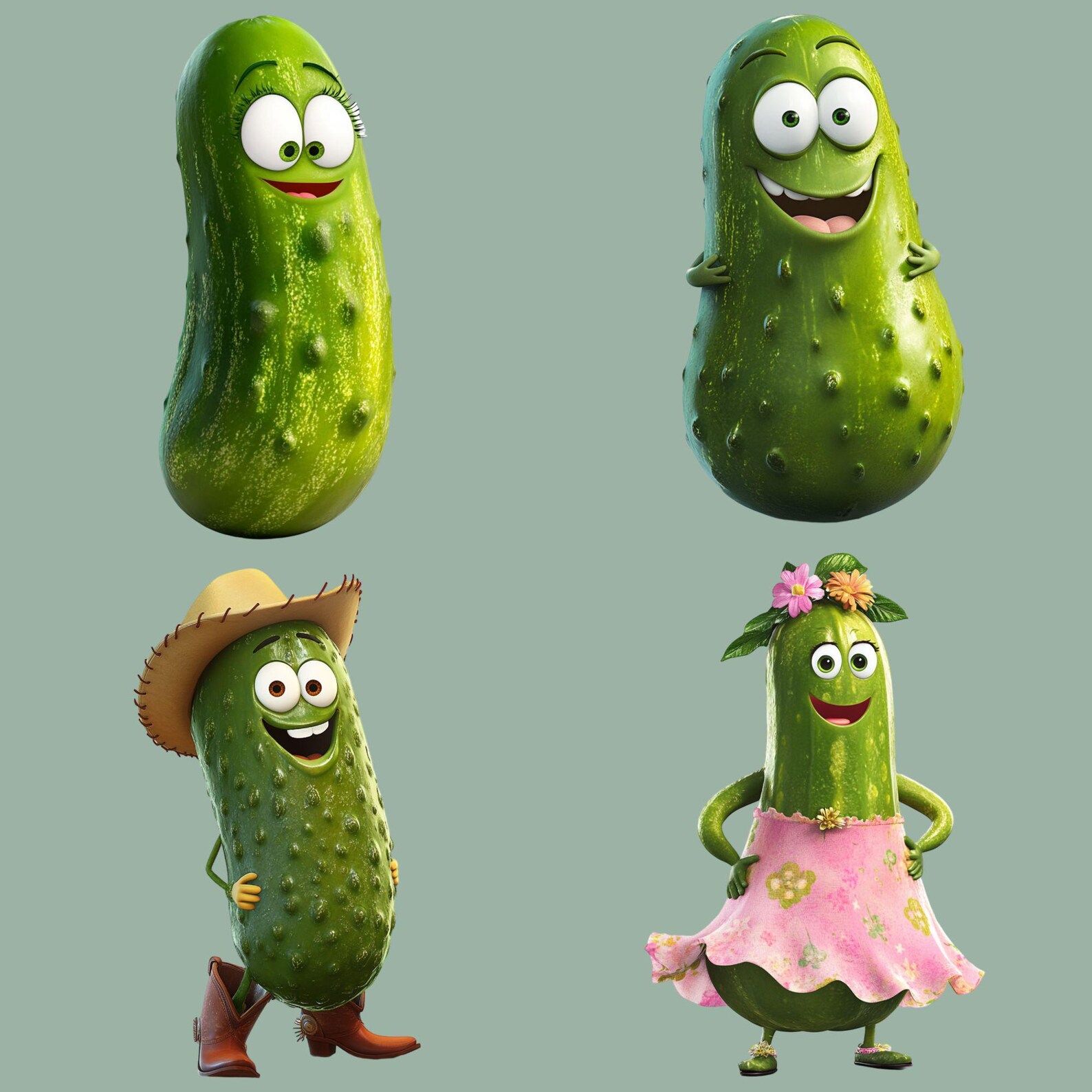 Funny Pickle Clipart, Pickle Sublimation, 12 Pickle Graphics, Cartoon ...