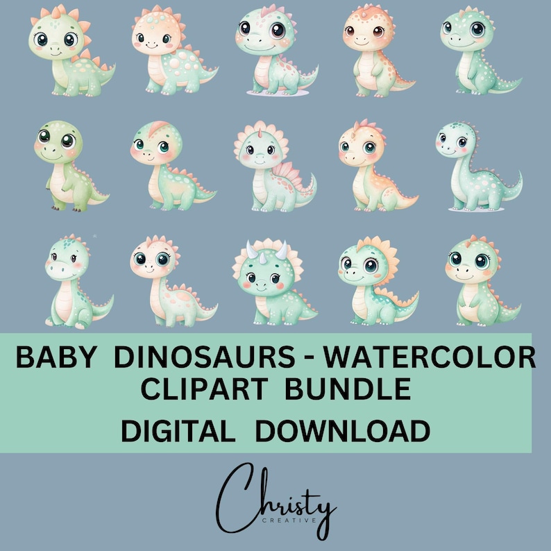 Baby Dinosaurs Clipart Bundle, 15 Cute Dinosaur Designs, Dinosaur ...