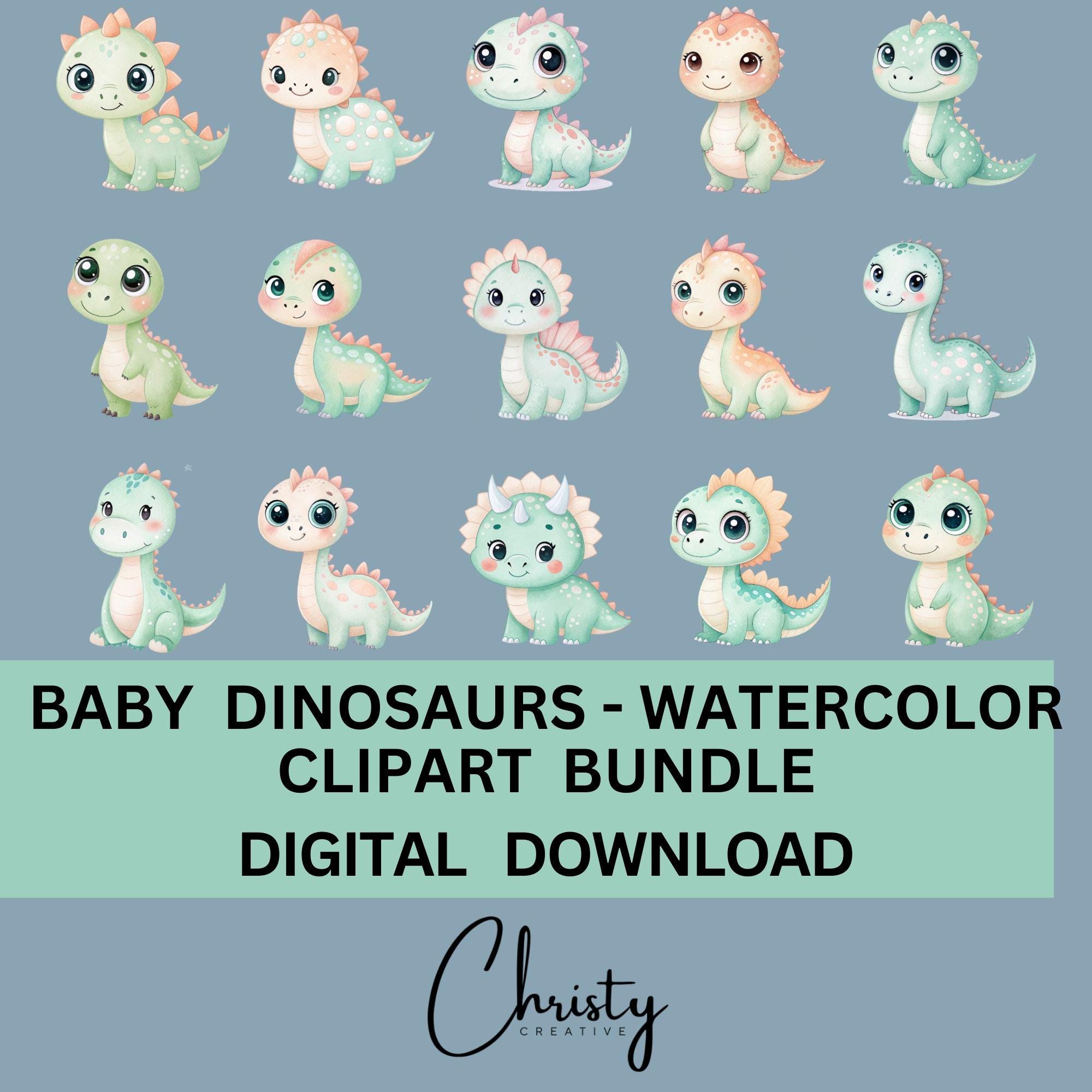 Baby Dinosaurs Clipart Bundle, 15 Cute Dinosaur Designs, Dinosaur ...