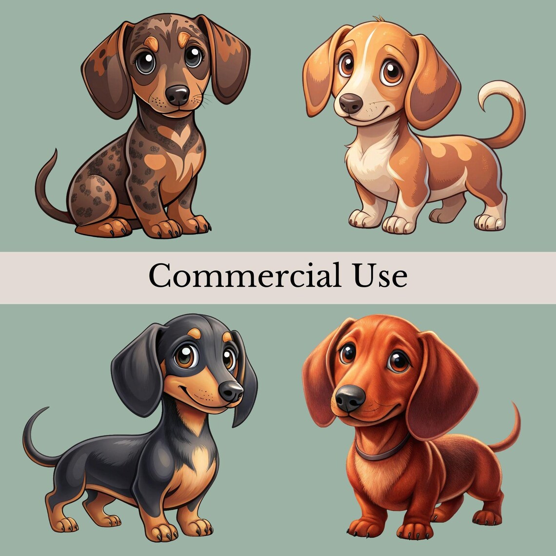 Dachshund Clipart Bundle, 15 Cartoon Wiener Dogs, Dog Lover Sublimation ...