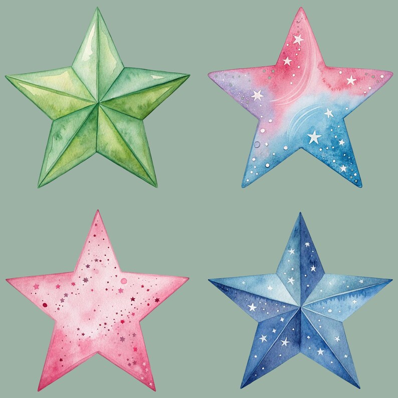 Watercolor Star Clipart Bundle, 12 Watercolor Star Designs, Teacher ...