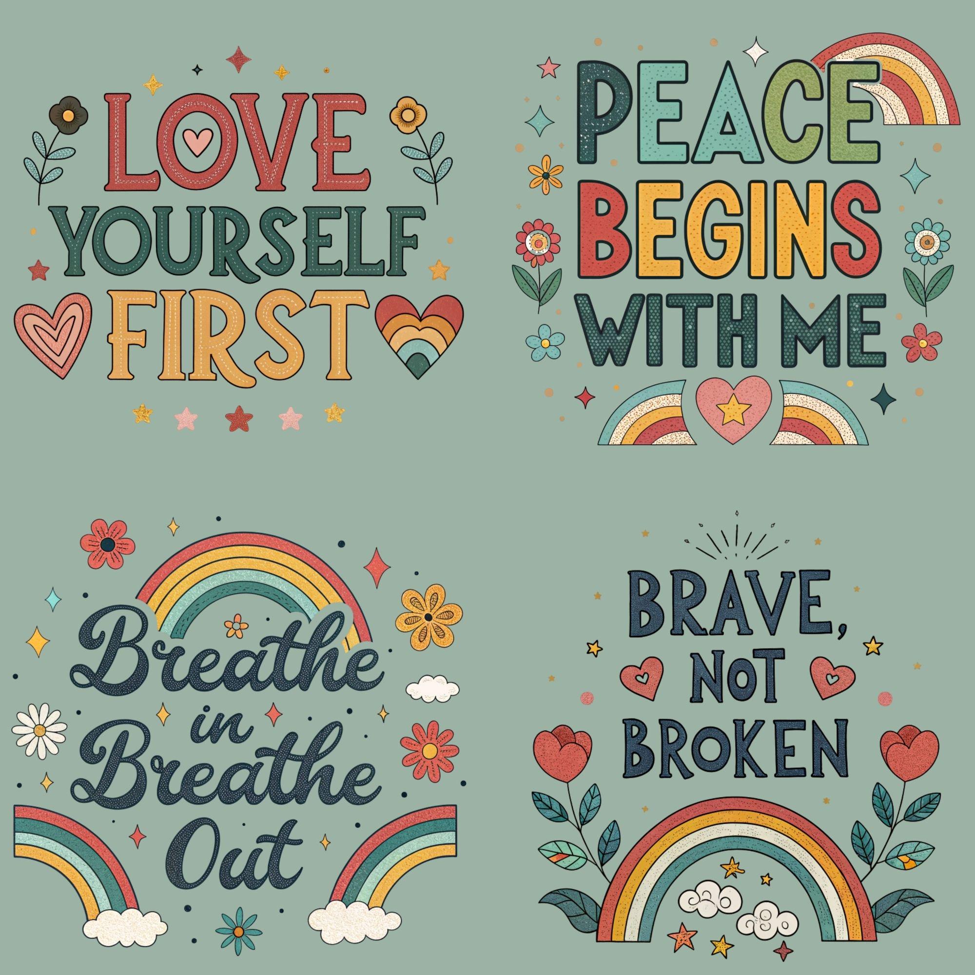 Mental Health Quotes Clipart Bundle, 12 Retro Positive Quote Designs ...