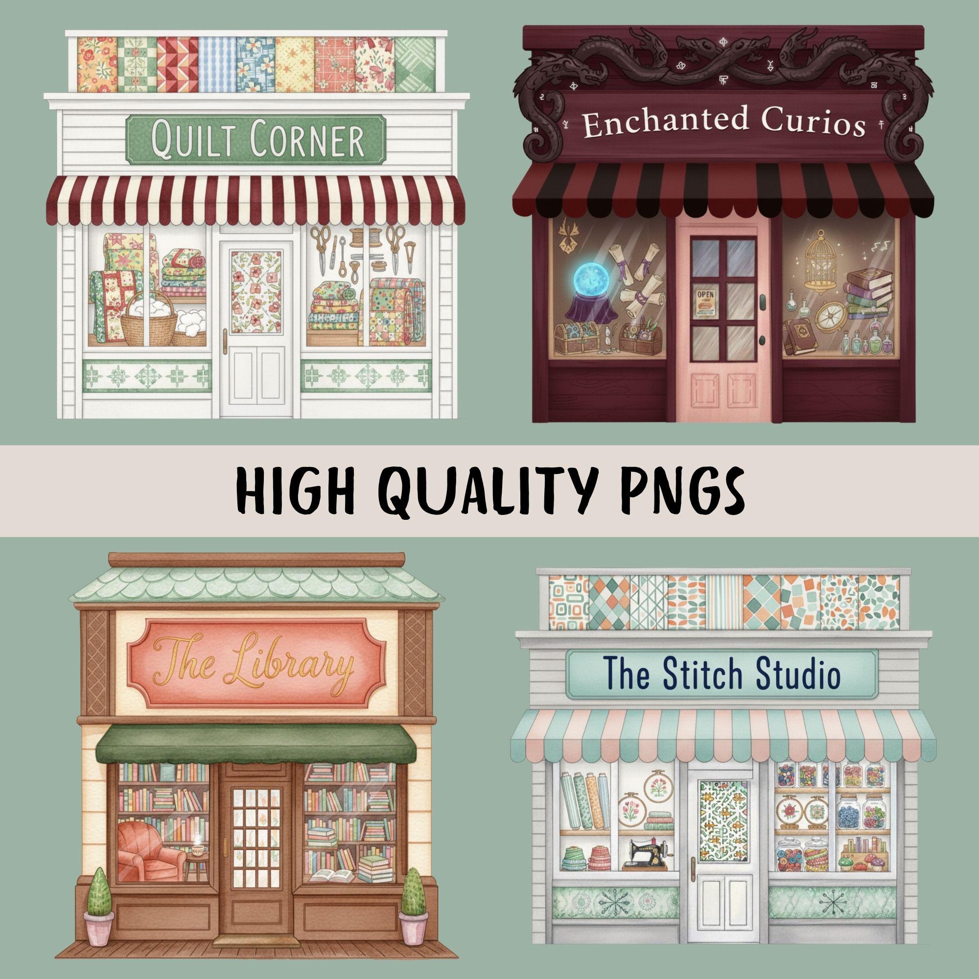 Whimsical Storefront Clipart Bundle, 15 Village Shops, Small Business ...