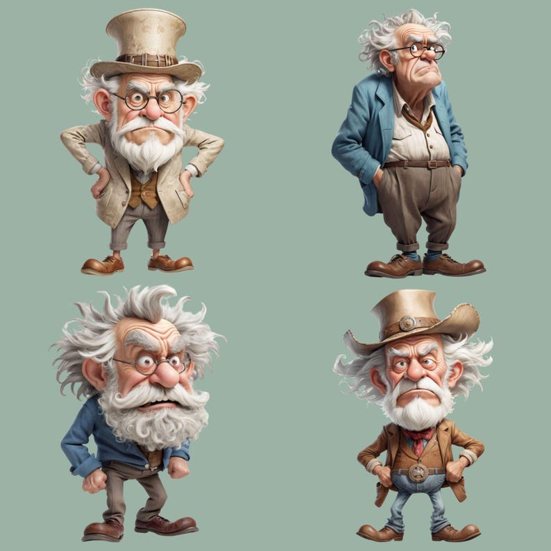 Grumpy Old Man Clipart Bundle, 12 Old Man Graphics, Funny Man Clipart ...