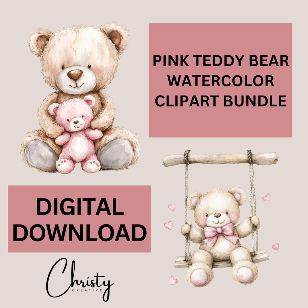 Teddy Bear Clipart Collection, 12 Girl Bear Watercolor Designs, Cute ...
