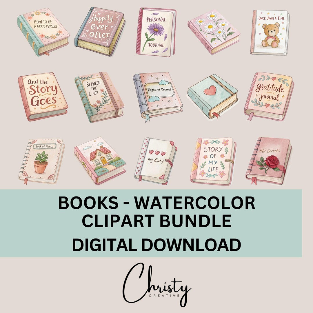 Watercolor Books Clipart Bundle, 15 Cool Book Designs, Planner Art ...