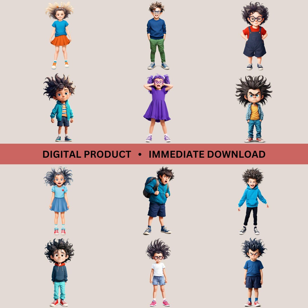 Quirky Kids Clipart Bundle, 12 Cute Funny Kid Graphics, Cute Cartoon ...