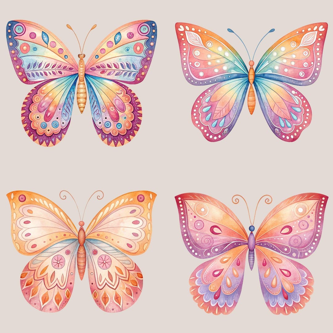 Boho Butterfly Clipart Bundle, 12 Watercolor Butterfly Designs, Nursery ...