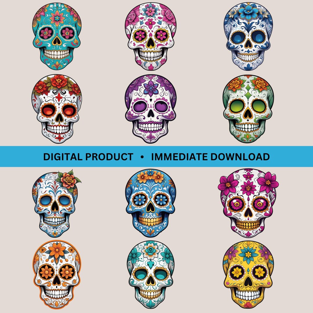 Sugar Skulls Bundle, 12 Skulls, Digital Illustrations for Junk Journals ...