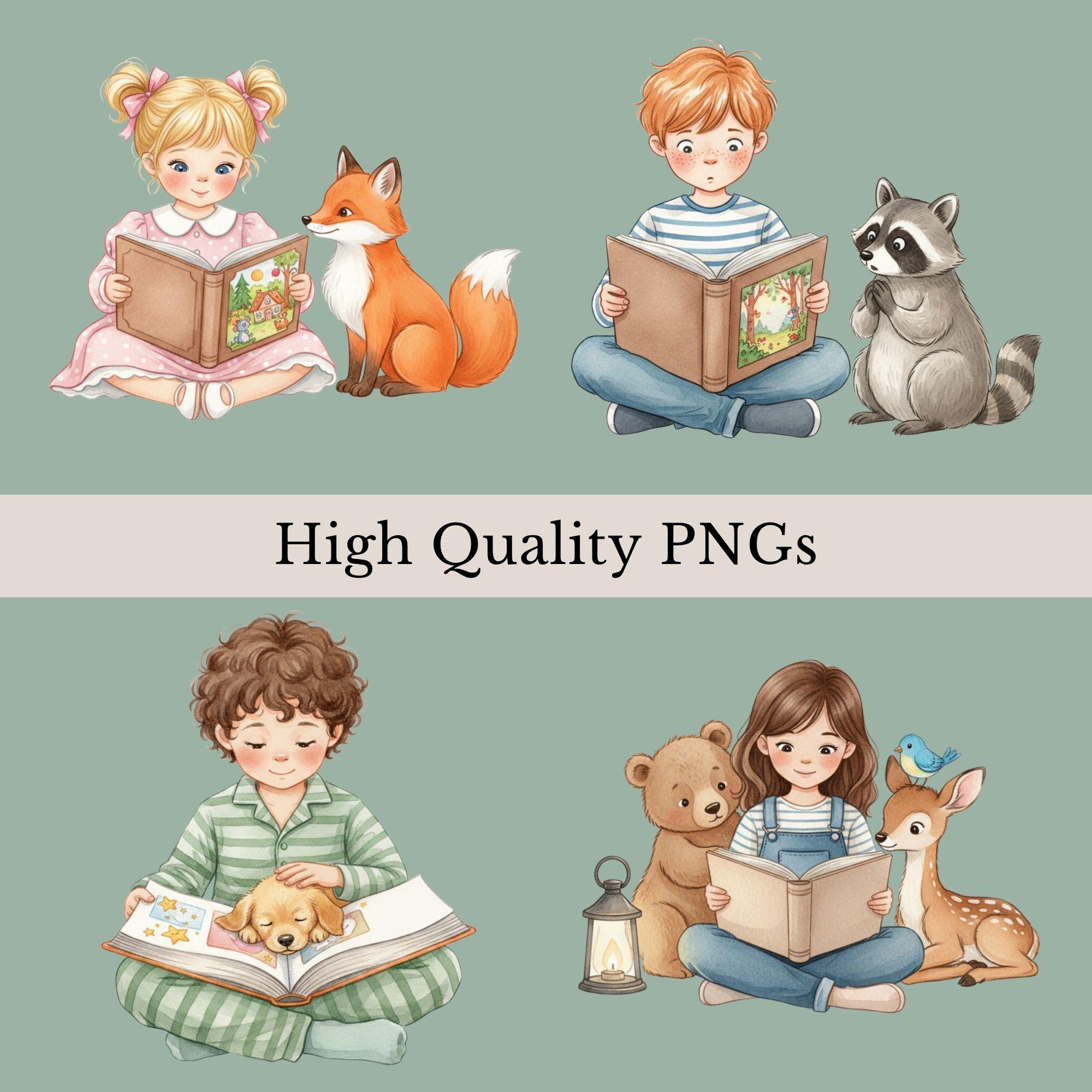 Children Reading Clipart Bundle, 20 Magical Child Designs, Watercolor ...