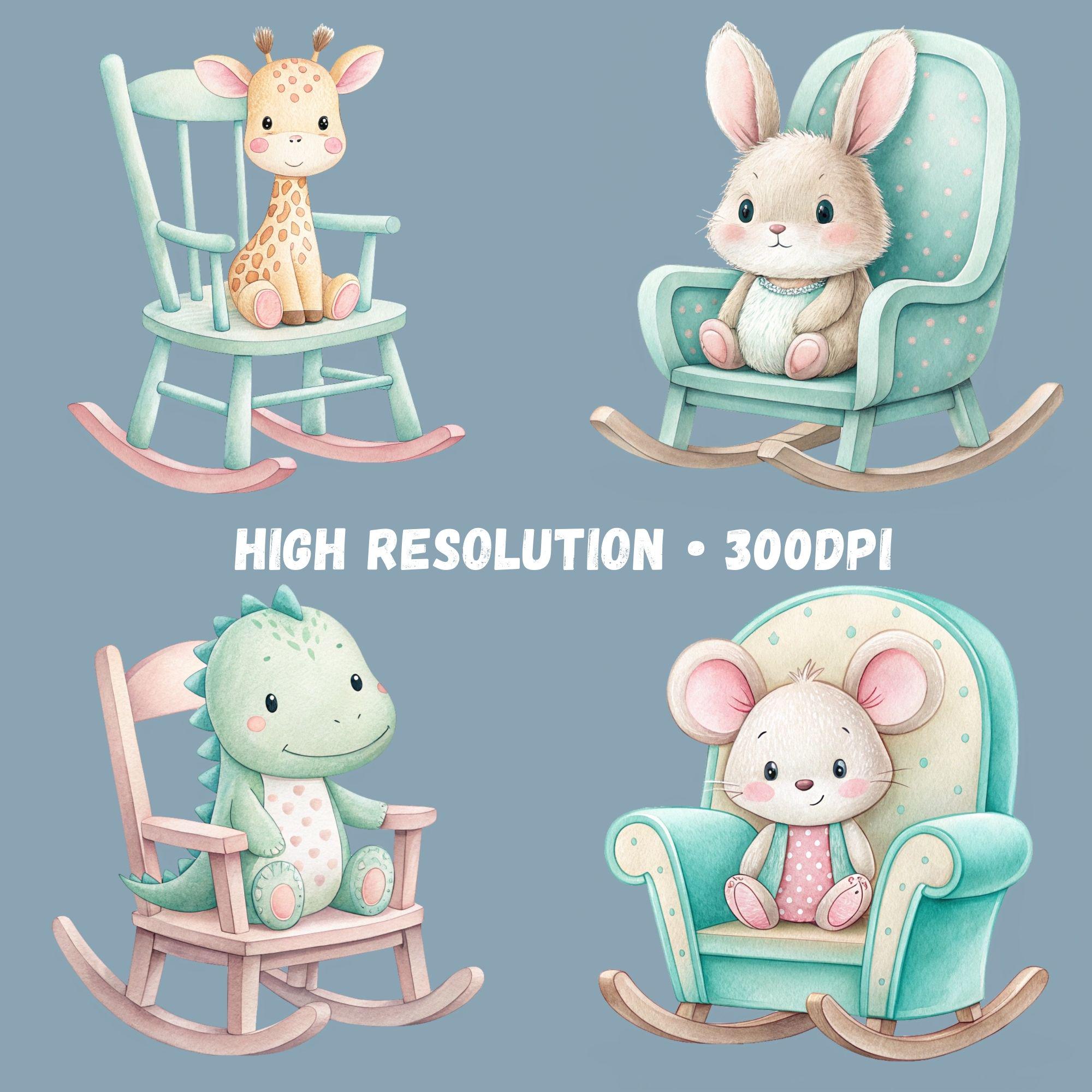 Nursery Animals Watercolor Clipart Bundle, Rocking Chair Nursery Decor ...