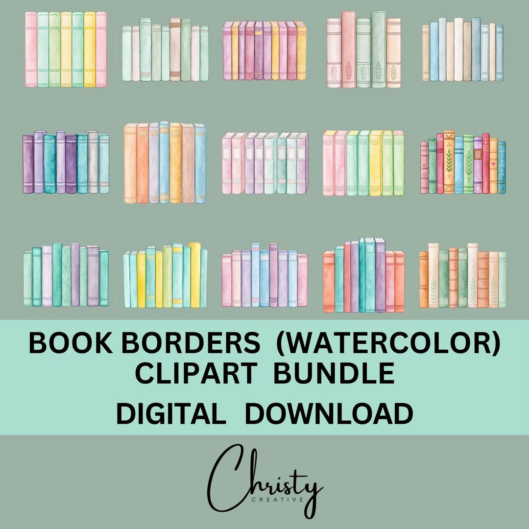 Book Borders Clipart Bundle, 15 Watercolor Book Border Designs, Pastel ...