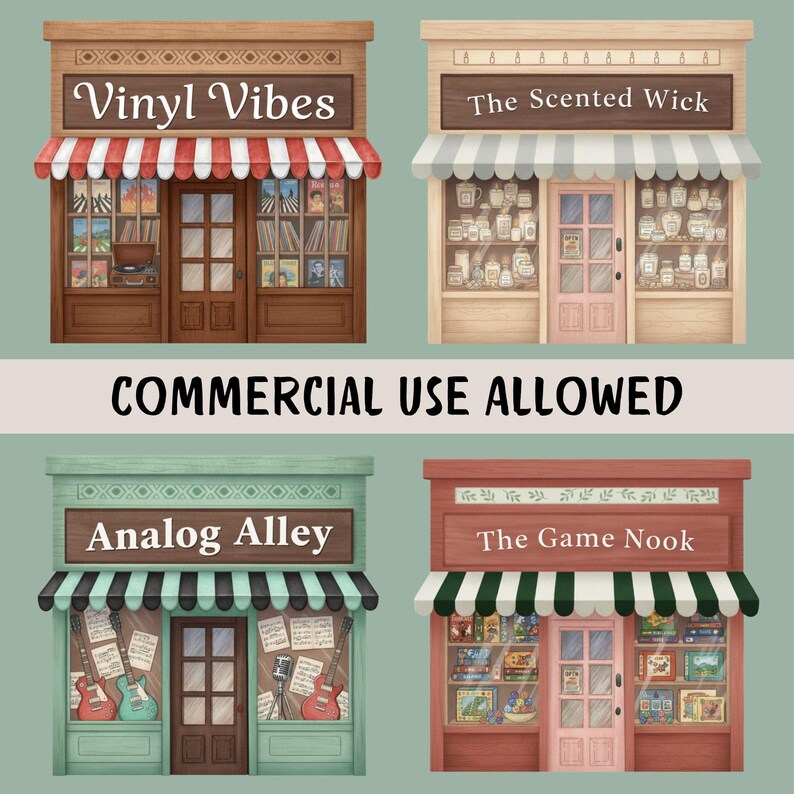 Whimsical Storefront Clipart Bundle, 15 Village Shops, Small Business ...
