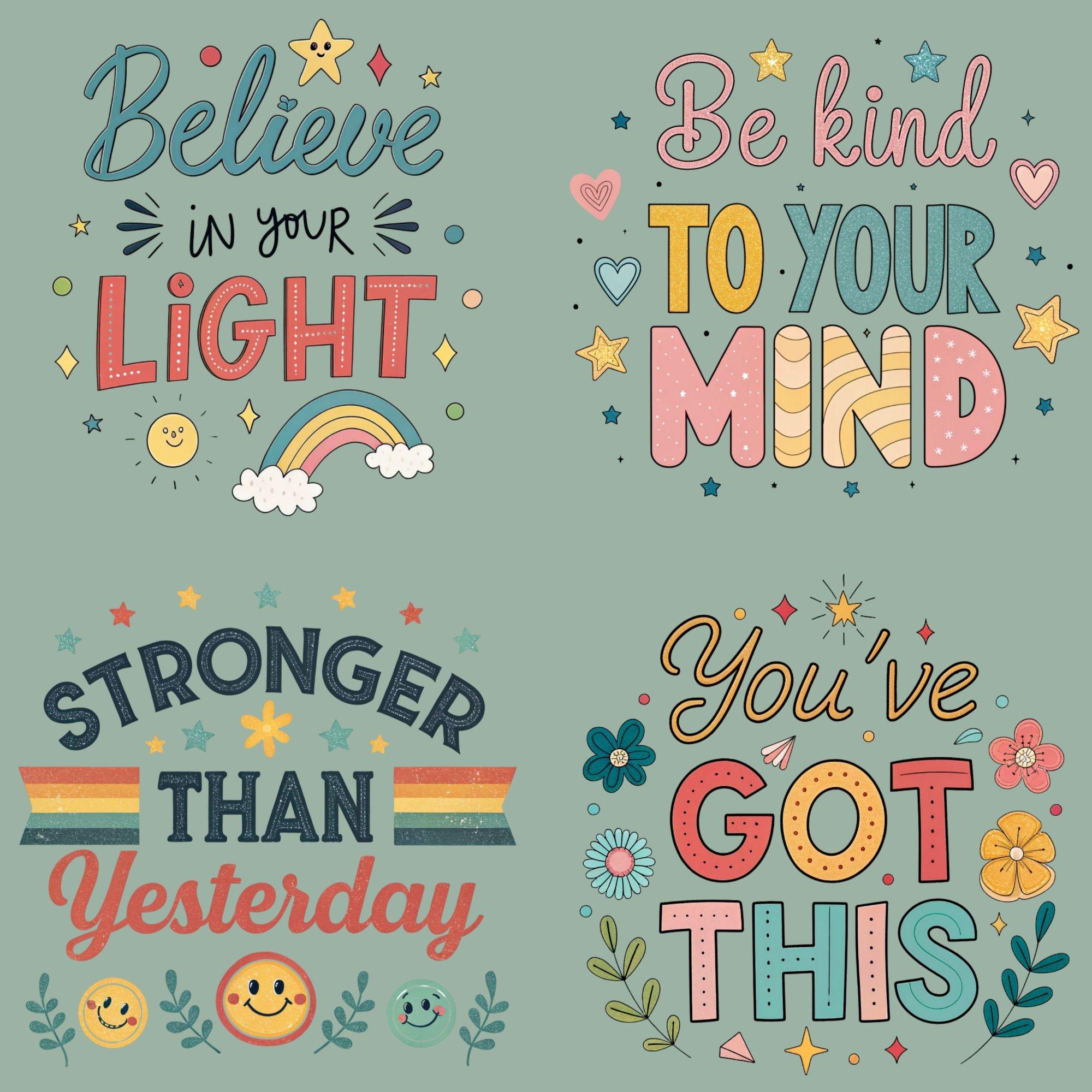 Mental Health Quotes Clipart Bundle, 12 Retro Positive Quote Designs ...