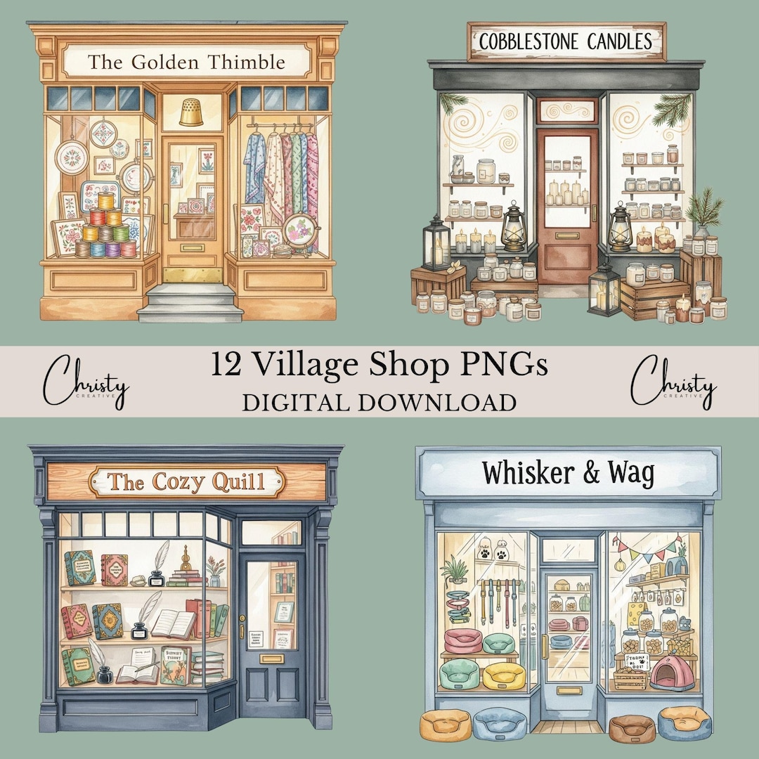 Village Shops Clipart Bundle, 12 Watercolor Buildings, Crafty ...
