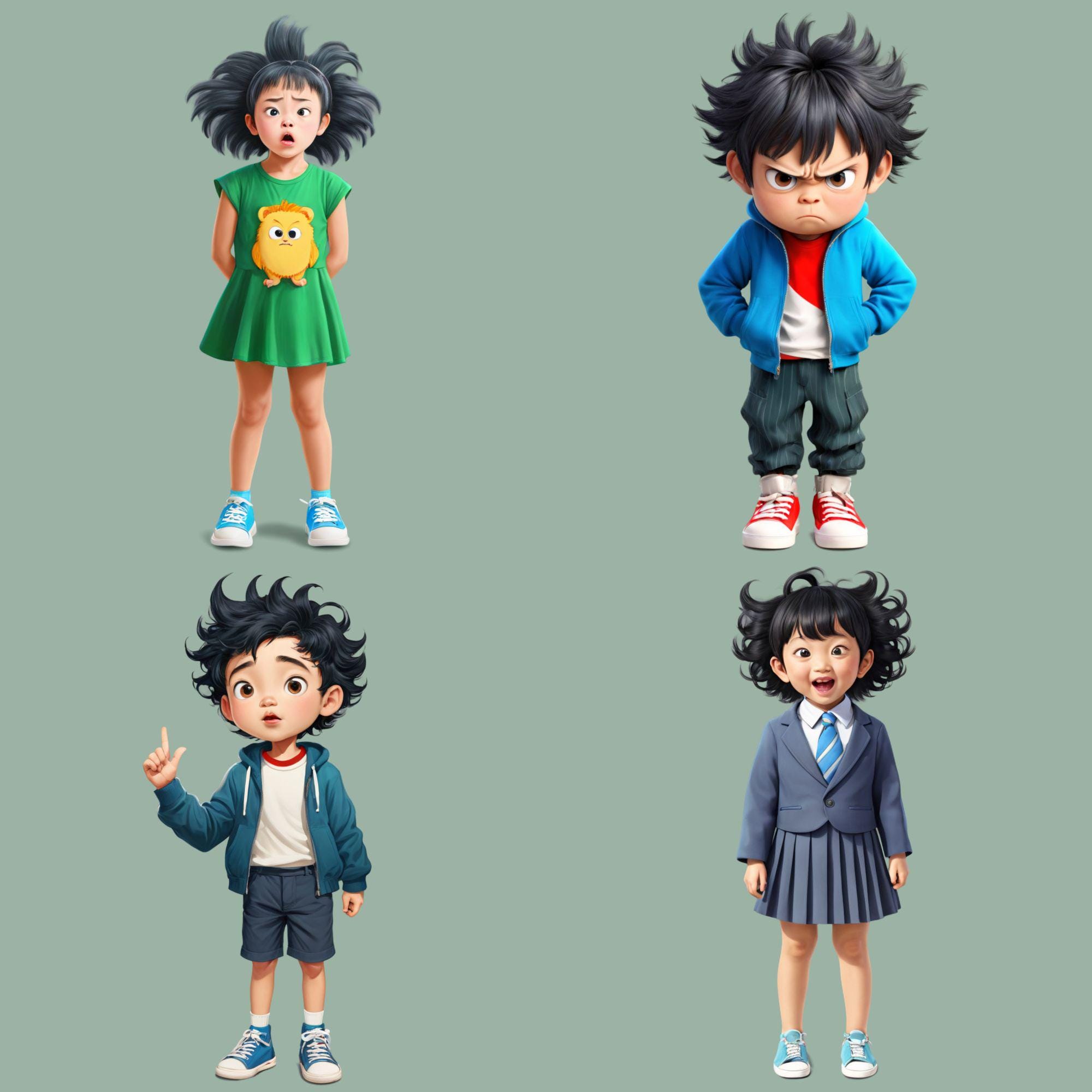 Quirky Kids Asian American Clipart Bundle, 12 Cute Funny Kid Graphics ...