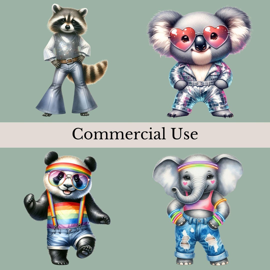 Disco Animals Sublimation, 15 Funny Watercolor Retro Dancing Animals ...