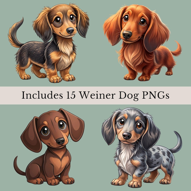 Dachshund Clipart Bundle, 15 Cartoon Wiener Dogs, Dog Lover Sublimation ...