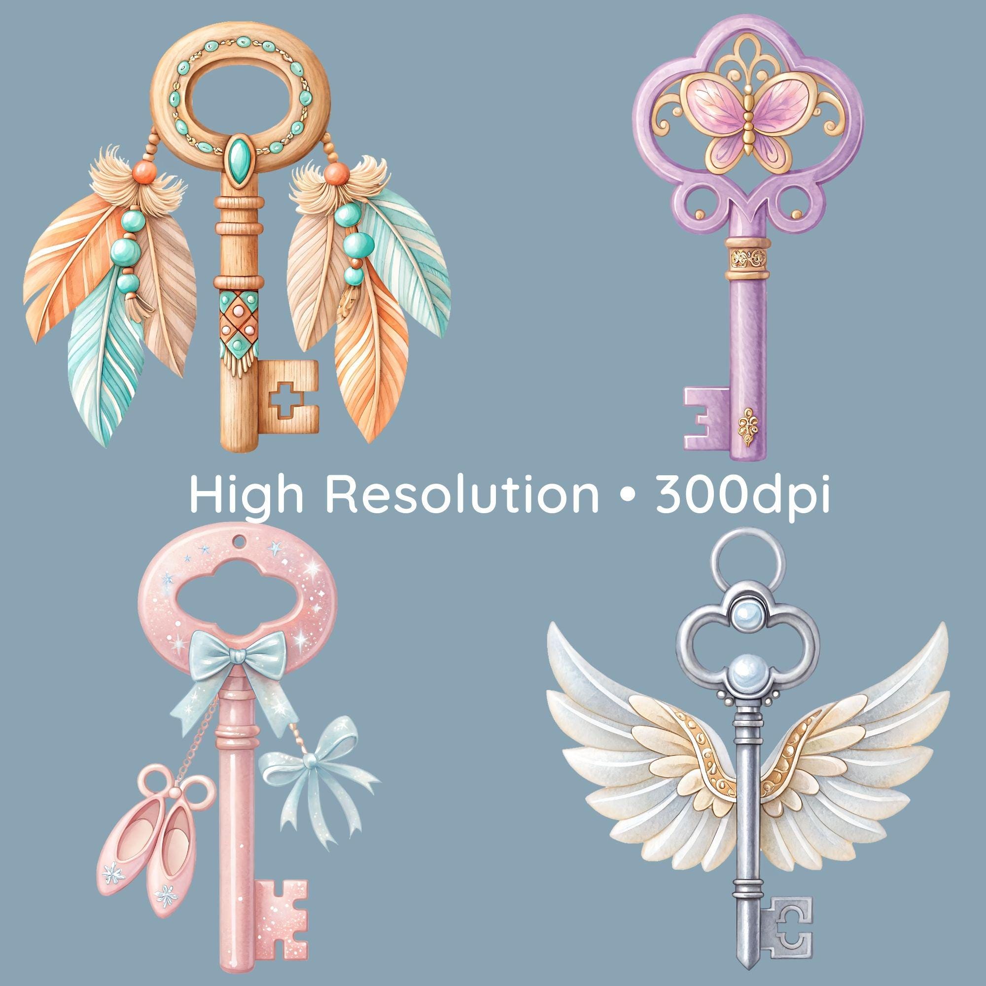 Antique Keys Clipart Bundle, 15 Watercolor Keys, Key Designs, Rustic ...