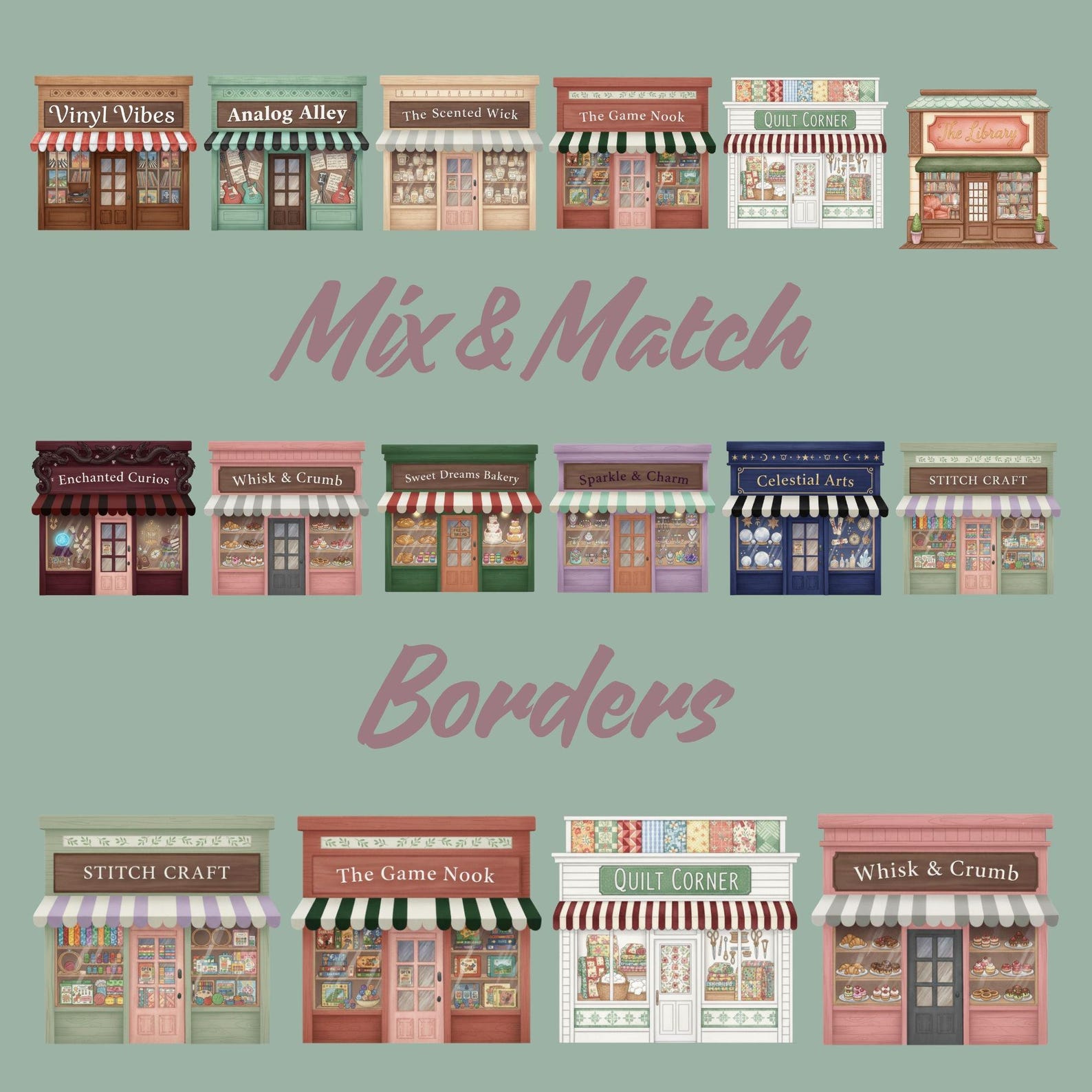 Whimsical Storefront Clipart Bundle, 15 Village Shops, Small Business ...