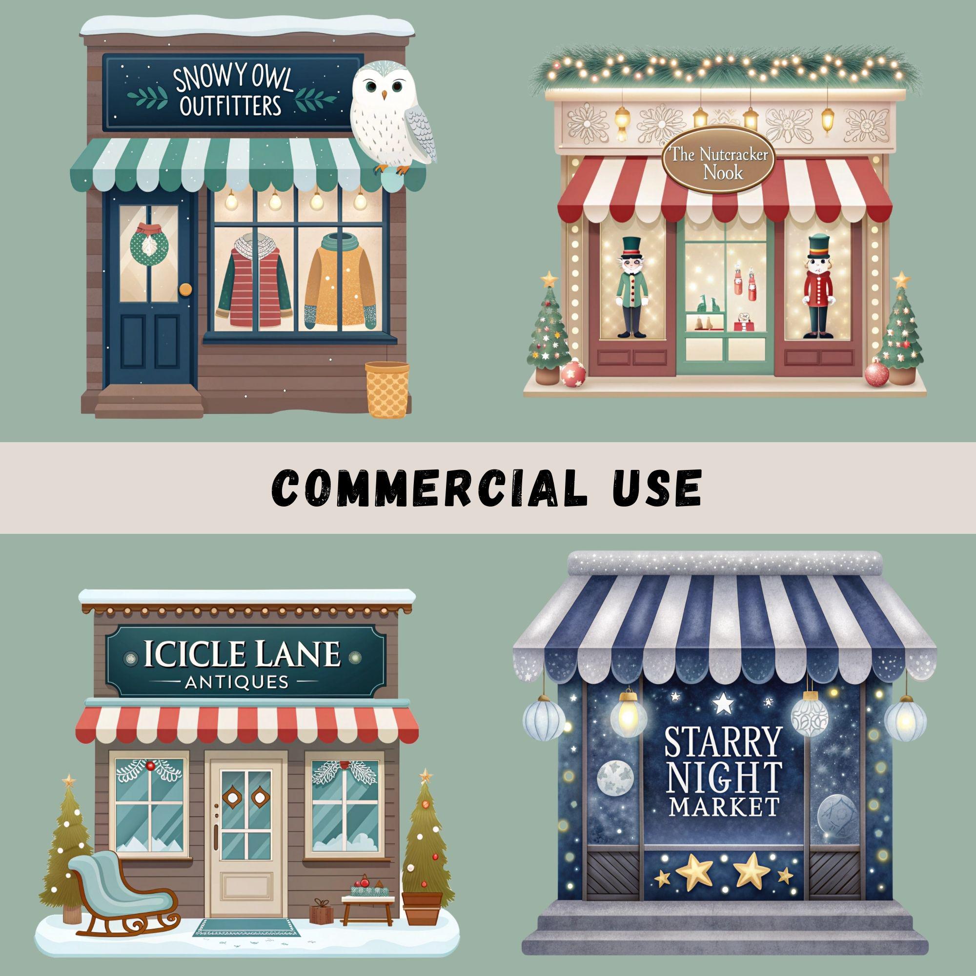 Village Shops Winter Clipart Bundle, 15 Watercolor Holiday Storefronts ...