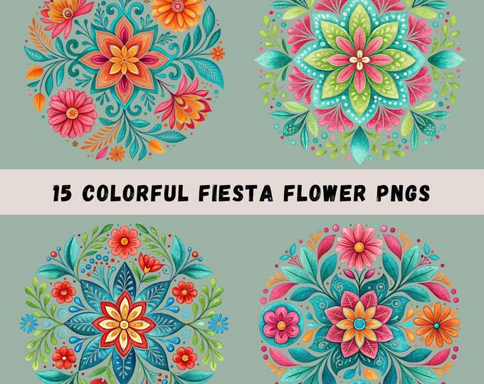Mexican Fiesta Flower Clipart – Colorful Blossoms and Trims (SVG & PNG ...